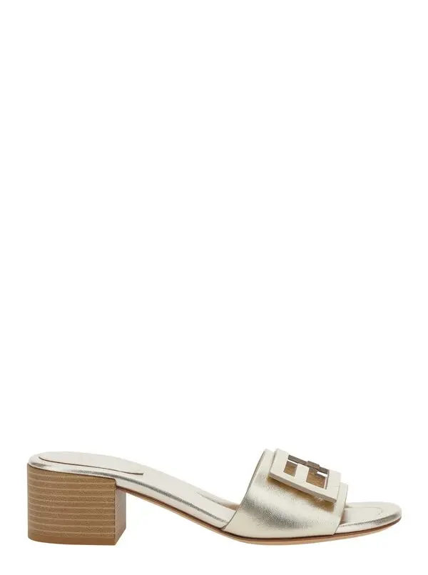 Fendi Leather Metallic Slide Sandals