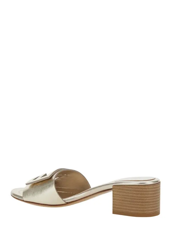 Fendi Leather Metallic Slide Sandals