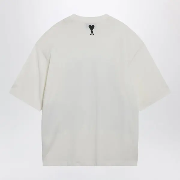 AMI Paris Cream T-shirt With Logo Print - White