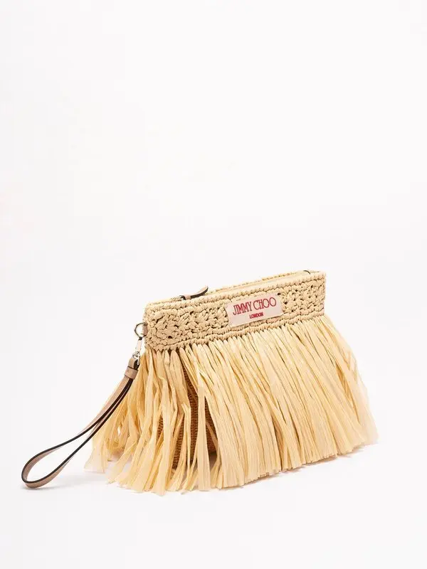 JIMMY CHOO Raffia Zipped Flat Pouch