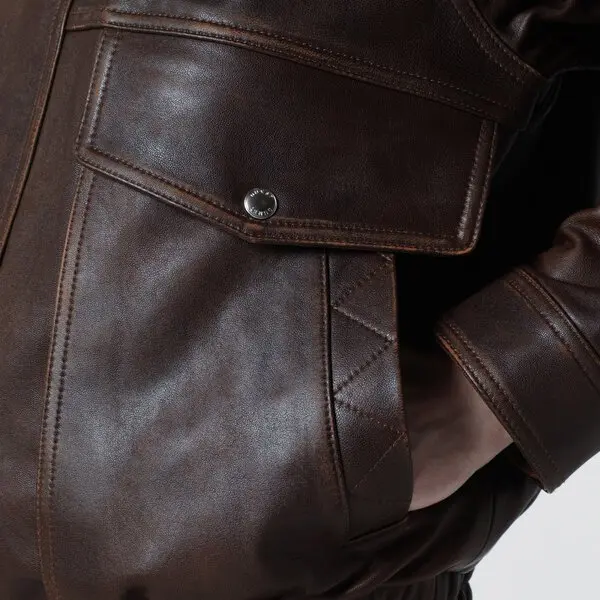 DUNST Leather Bomber Jacket With Vintage Effect - Brown
