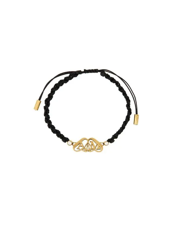 Alexander McQueen Braided Bracelet With Seal Logo - Black