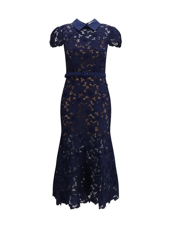 SELF-PORTRAIT Guipure Lace Midi Dress - Blue