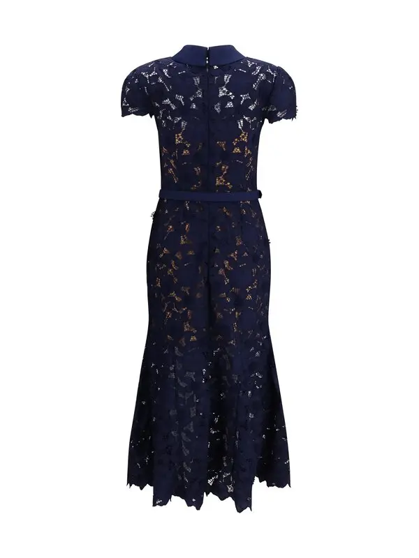 SELF-PORTRAIT Guipure Lace Midi Dress - Blue