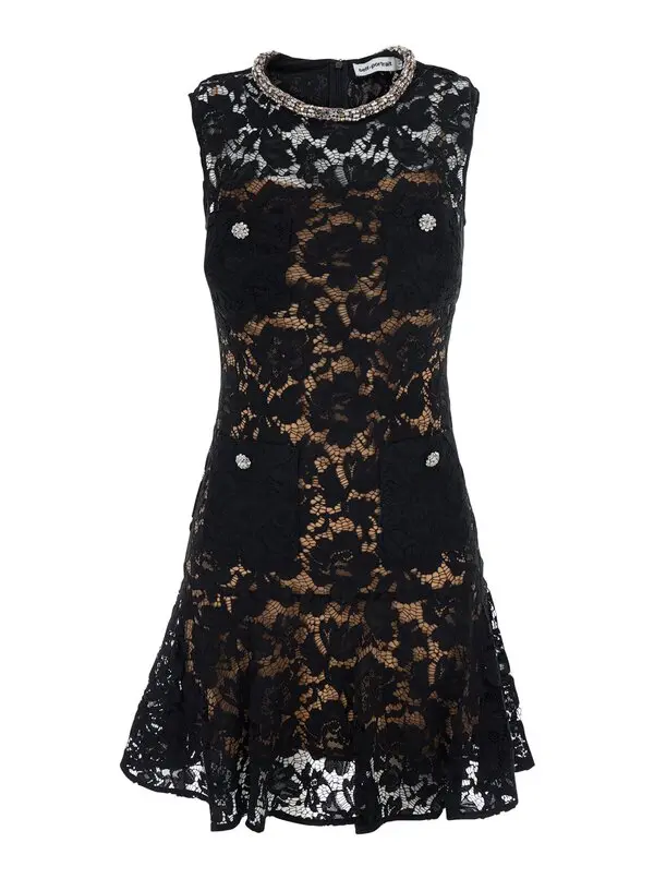 SELF-PORTRAIT Black Lace Crystal Mini Dress - Multicolor