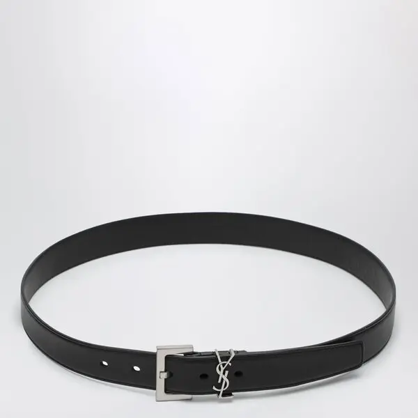 Saint Laurent Cassandre Smooth Leather Belt - Black