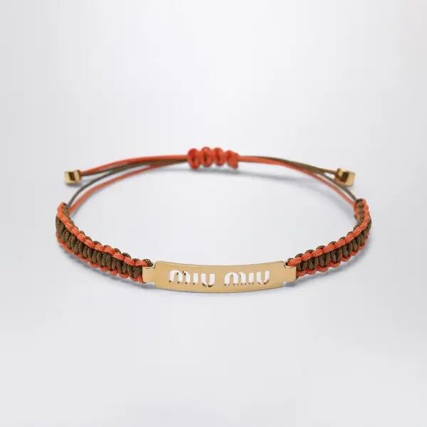 Miu Miu Braided Cord Bracelet With Logo Detail - Multicolor