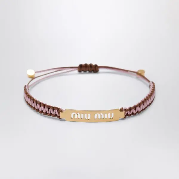 Miu Miu Braided Cord Bracelet With Logo Detail - Multicolor