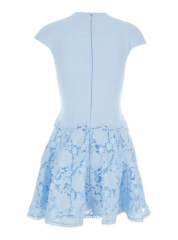 SELF-PORTRAIT Crepe Lace Mini Dress With Short Sleeves - Multicolor