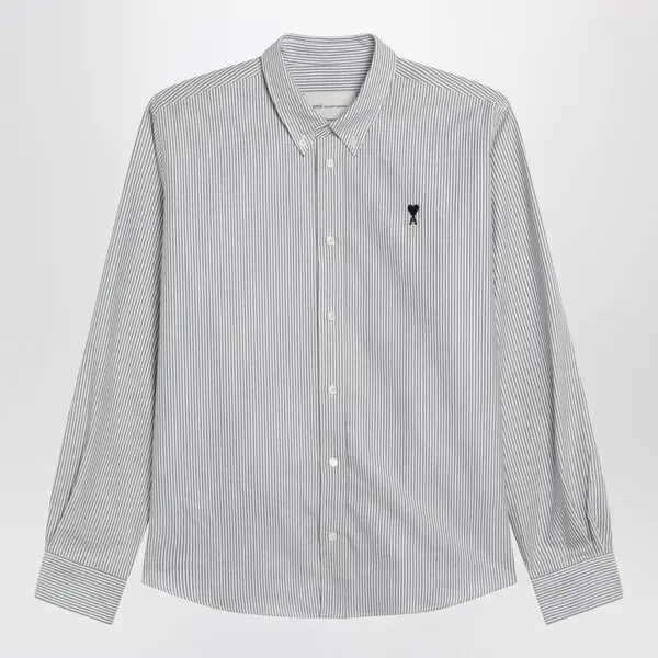 AMI Paris De Coeur Striped White Shirt - Black