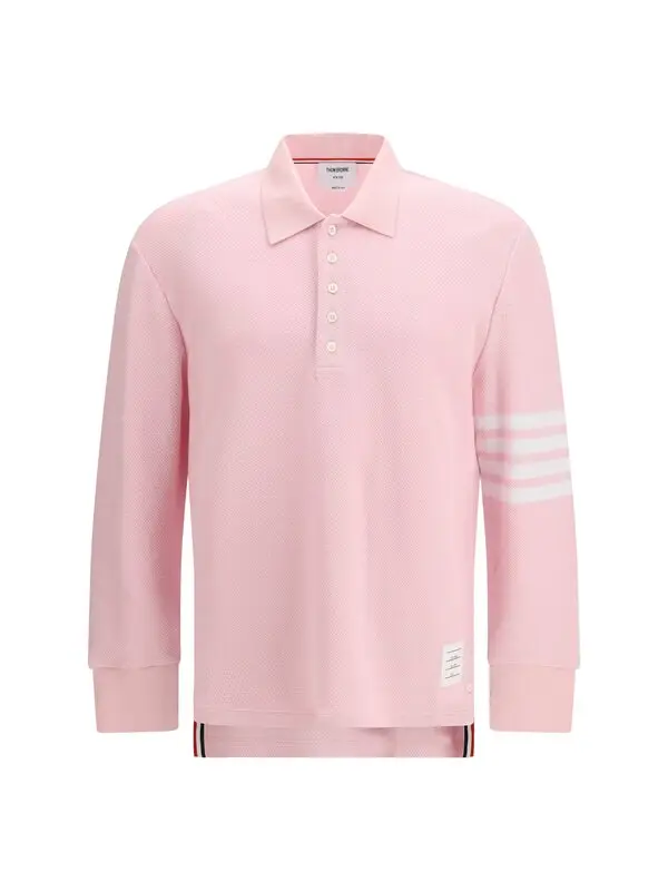 Thom Browne Piqué Long-sleeve Polo - Pink