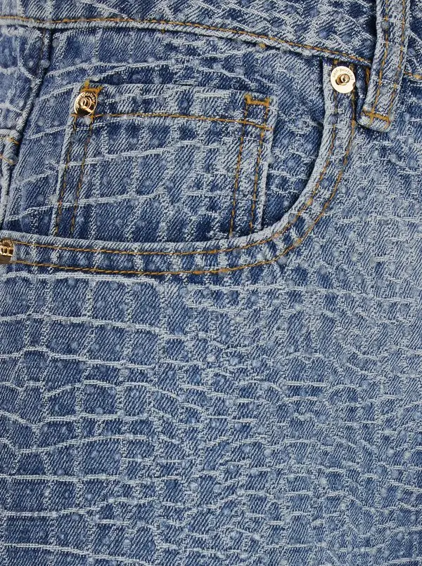 SELF-PORTRAIT Rhinestone Croc Effect Wide Leg Jeans