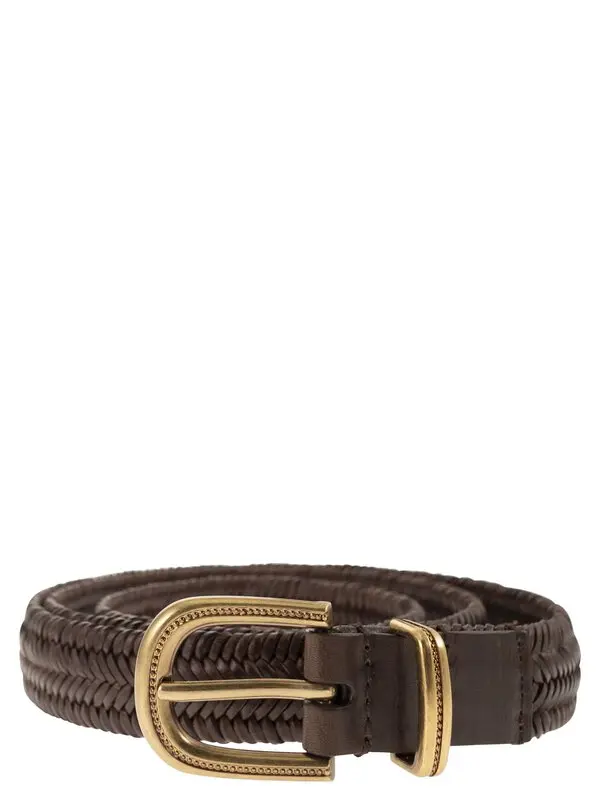 Brunello Cucinelli Braided Stretch Leather Belt - Brown