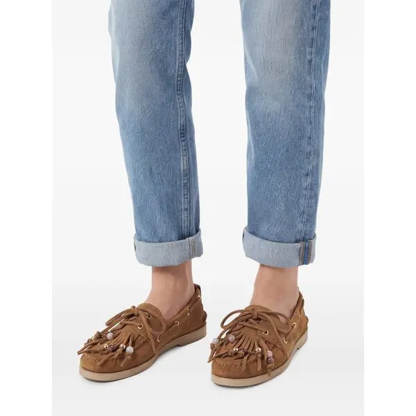 GOLDEN GOOSE Suede Loafers With Tassel And Bead Embellishment - Brown