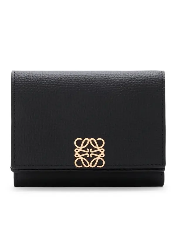 Loewe Anagram Trifold Wallet In Hammered Calfskin Leather - Black