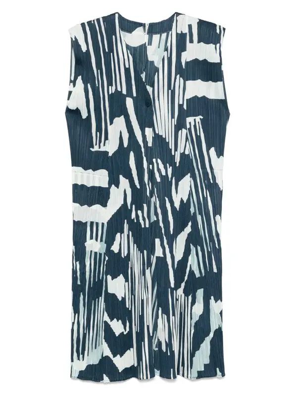 Issey Miyake Sleeveless Printed Pleated Vest - Multicolor