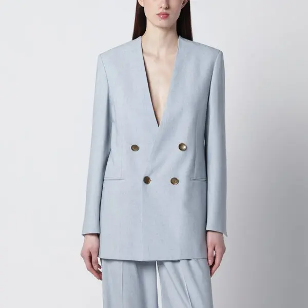 Alberta Ferretti Light Double-breasted Tweed Jacket - Blue