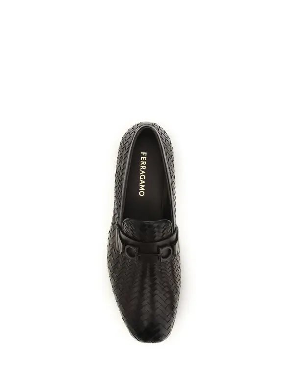 FERRAGAMO Woven Gancini Loafers - Brown