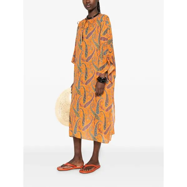 Etro And Blue Paisley Print V-neck Spaghetti Strap Dress