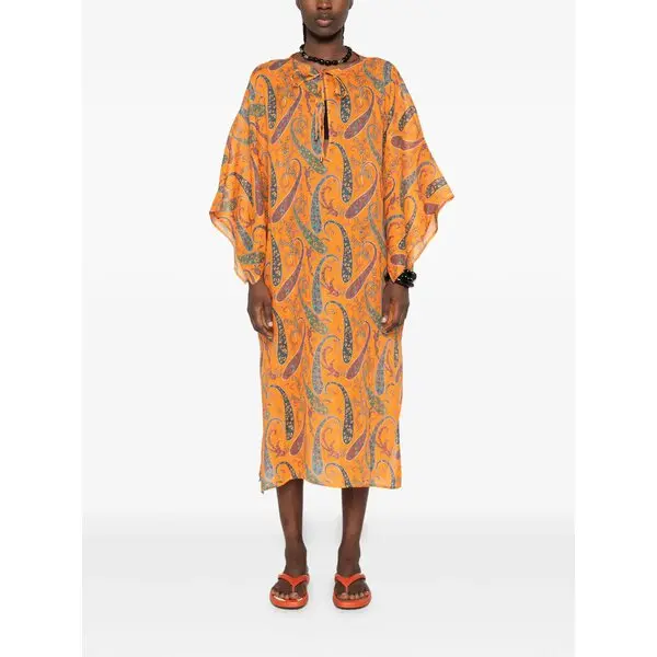 Etro And Blue Paisley Print V-neck Spaghetti Strap Dress