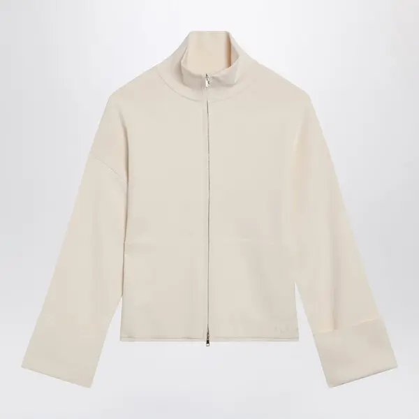 Max Mara Ivory Viscose-blend Zip-up Sweatshirt With Gold Button Detail - Cream