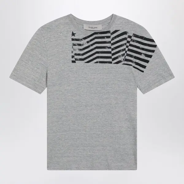 GOLDEN GOOSE Grey Cotton T-shirt With Logo Print - Gray