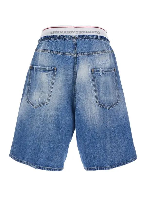 Dsquared2 Denim Shorts With Elastic Waist And Logo - Multicolor