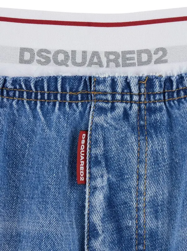 Dsquared2 Denim Shorts With Elastic Waist And Logo - Multicolor