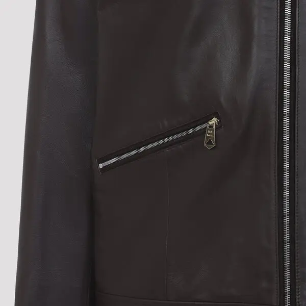 Paul Smith Regular Fit Leather Jacket - Brown