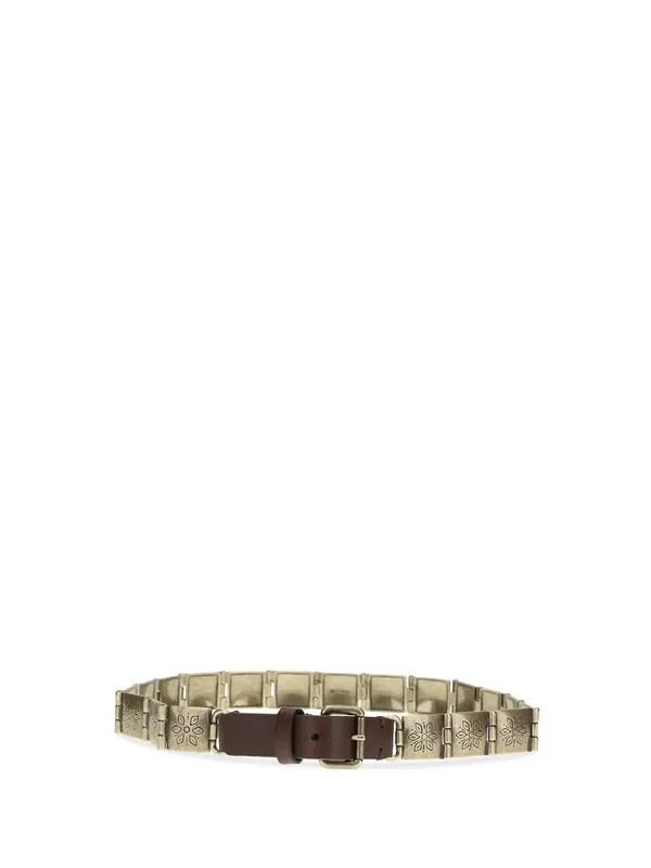 Etro Engraved Metal And Leather Belt
