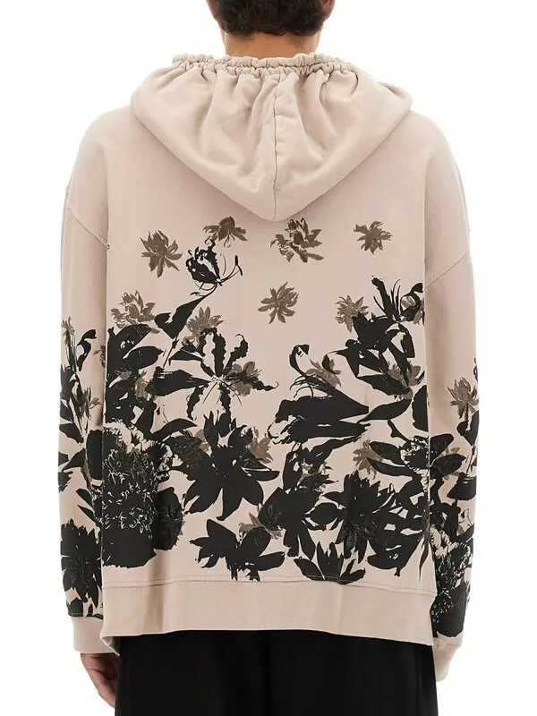 Dries Van Noten Cotton Hoodie With Floral Print - Cream