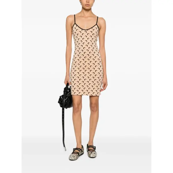 MARINE SERRE Moon Print V-neck Spaghetti Strap Dress