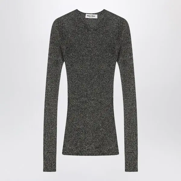 Miu Miu Lurex Long Sleeve V-neck Sweater