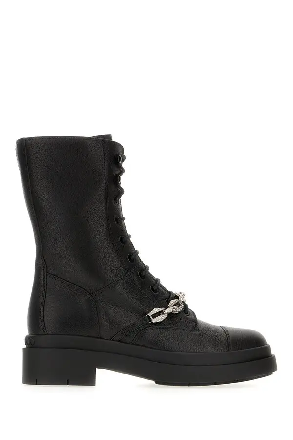 JIMMY CHOO Black Leather Combat Boots With Chain Detail - Multicolor