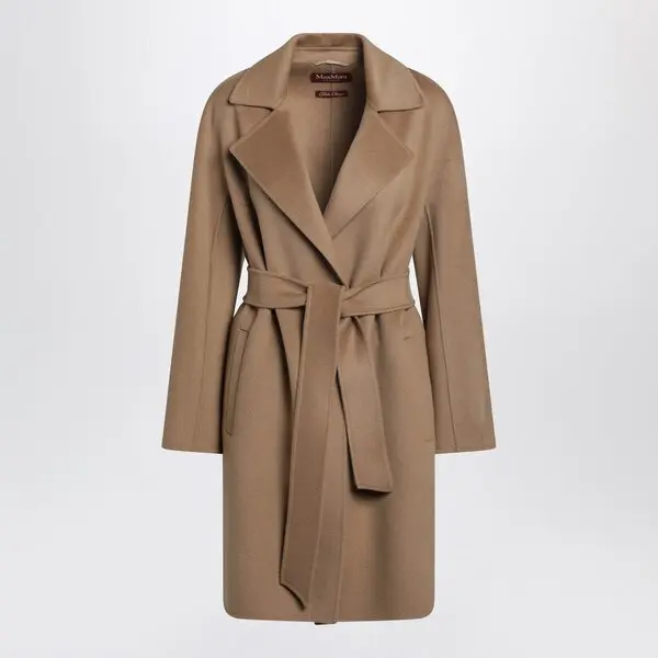 Max Mara Camel Cashmere Wool Blend Wrap Coat - Brown