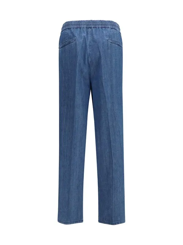 Brunello Cucinelli Lightweight Denim Pants With Double Pleats And Drawstring - Blue