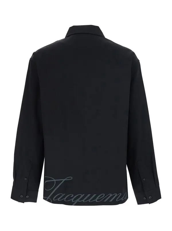 Jacquemus La Chemise Mecano' Black Shirt With Zip Closure And Maxi Logo Lettering On The Back In Wool For - Multicolor