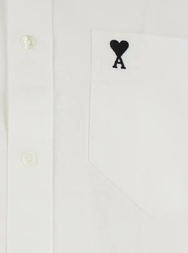 AMI Paris Boxy' White Button Down Collar Shirt With Adc Embroidery In Cotton For - Multicolor