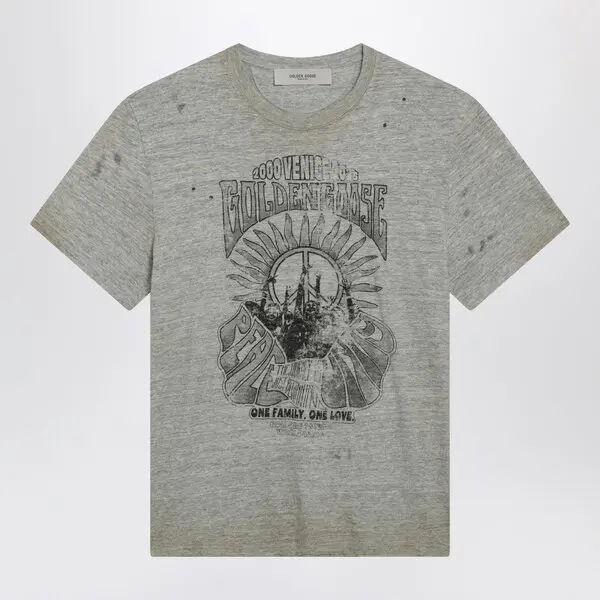 GOLDEN GOOSE Grey Vintage-effect T-shirt With Print