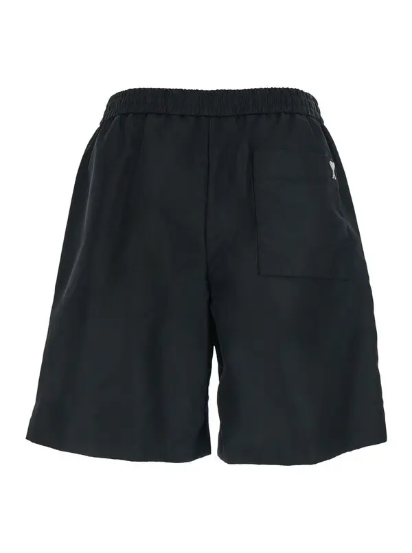 AMI Paris Tech Fabric Elastic Waist Shorts With De Coeur Detail - Multicolor