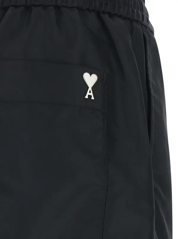 AMI Paris Tech Fabric Elastic Waist Shorts With De Coeur Detail - Multicolor