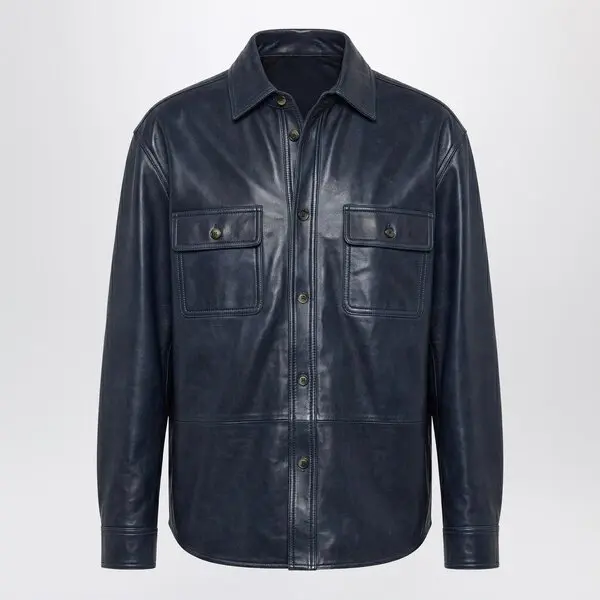 Loewe Oversized Navy Shirt In Leather And Cotton