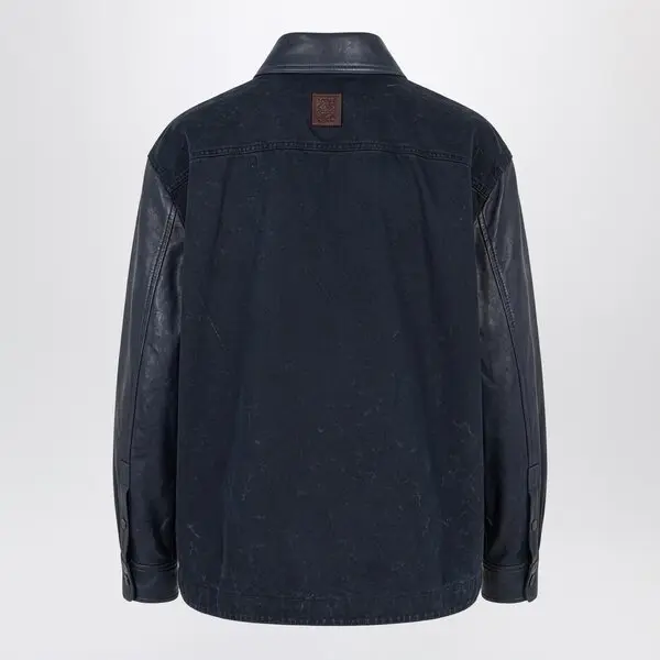 Loewe Oversized Navy Shirt In Leather And Cotton