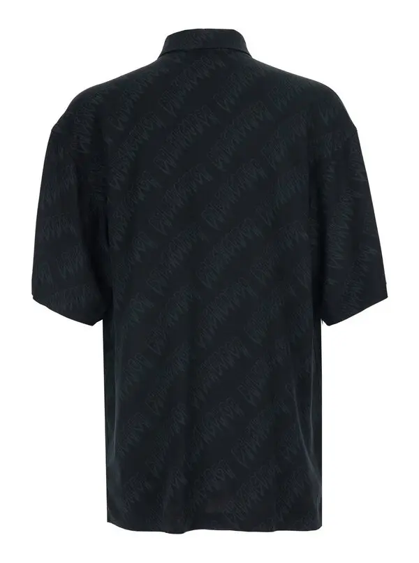 Balenciaga Shirt 'creeper' With Classic Collar And All-over Logo Motif In Viscose For - Black