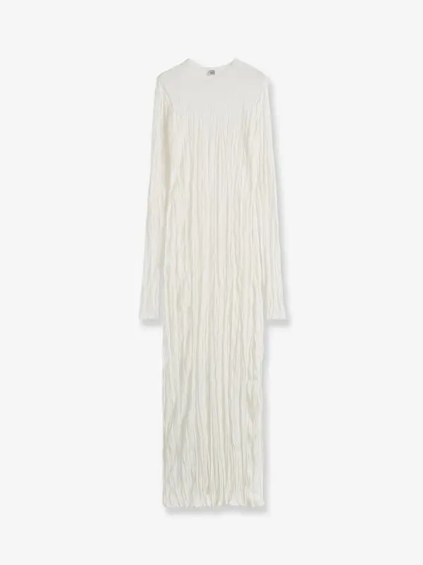 TOTEME Crinkled Long Sleeve Dress - White