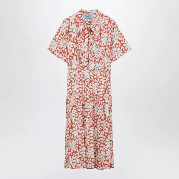 Prada Floral Print Shirt Dress - Red