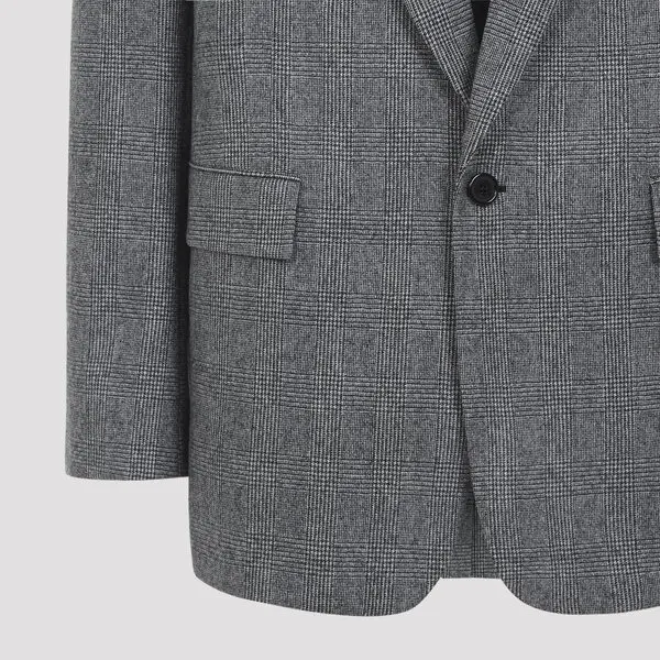 Saint Laurent Grey Checkered Wool Blazer - Black