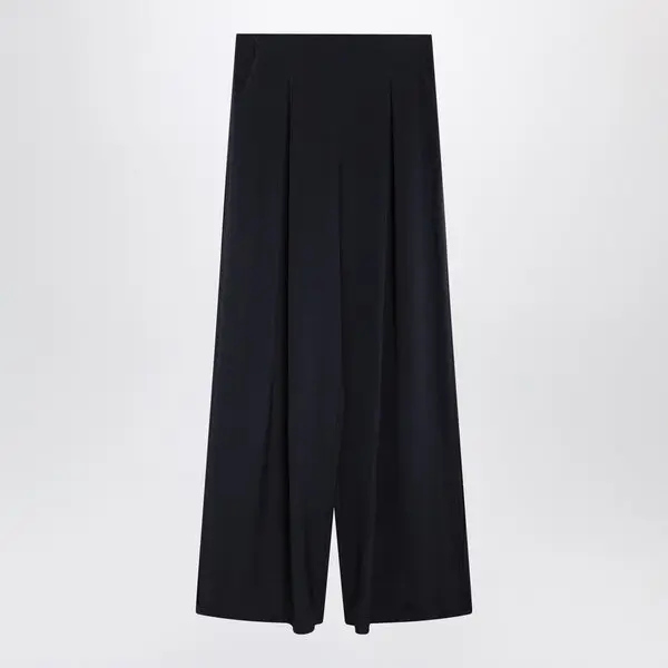Max Mara Navy Silk-blend Trousers - Blue