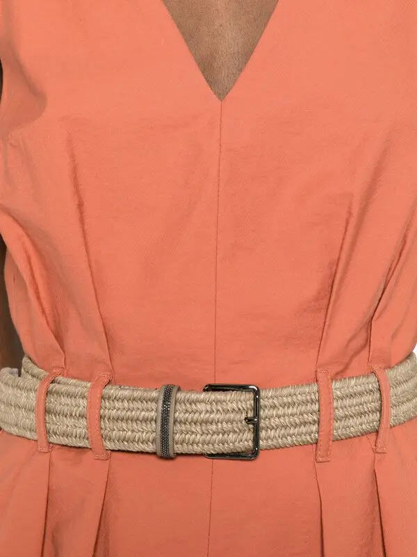 Brunello Cucinelli Cotton V-neck Belted Dress - Multicolor
