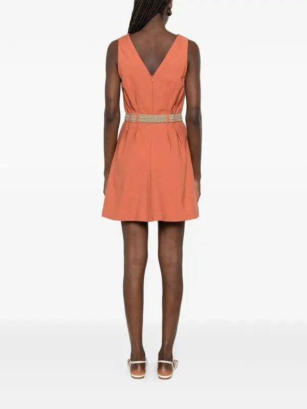 Brunello Cucinelli Cotton V-neck Belted Dress - Multicolor